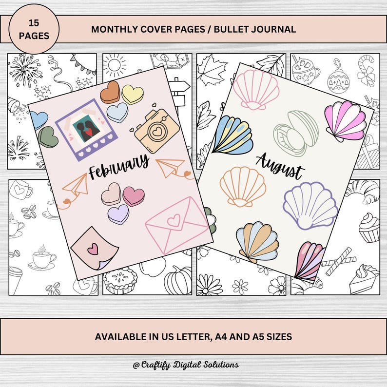 Bullet Journal Cover Pages | Monthly, Undated Designs (digital Download ...