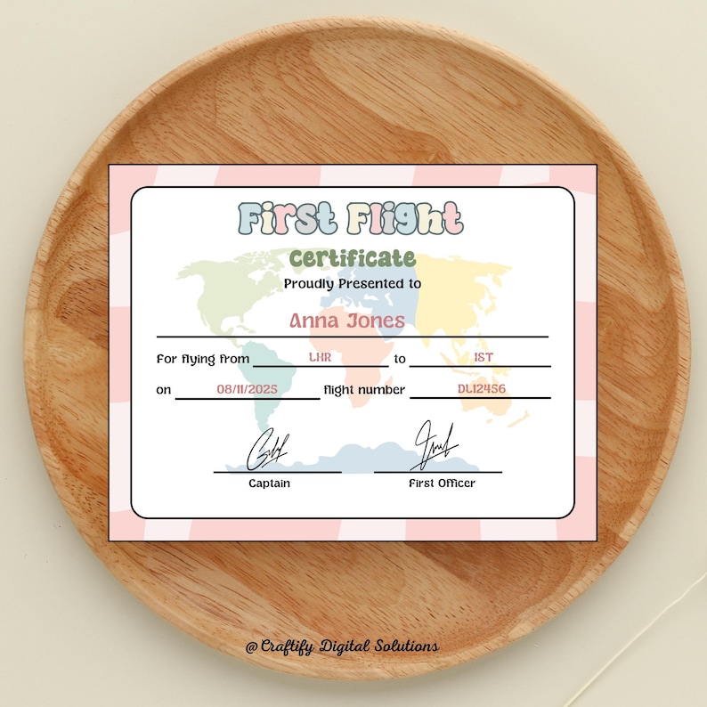 First Flight Certificate Keepsake: Customizable Toddler Gift (PDF ...