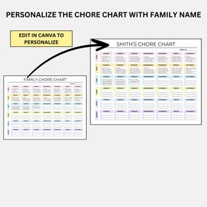 Editable Family Chore Chart: A4 & US Letter (digital Download) - Etsy