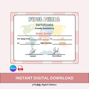 First Flight Certificate Keepsake: Customizable Toddler Gift (PDF ...