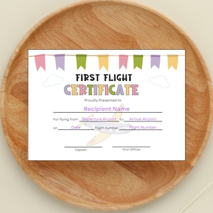First Flight Certificate Keepsake for Infant, Toddlers and Kids ...