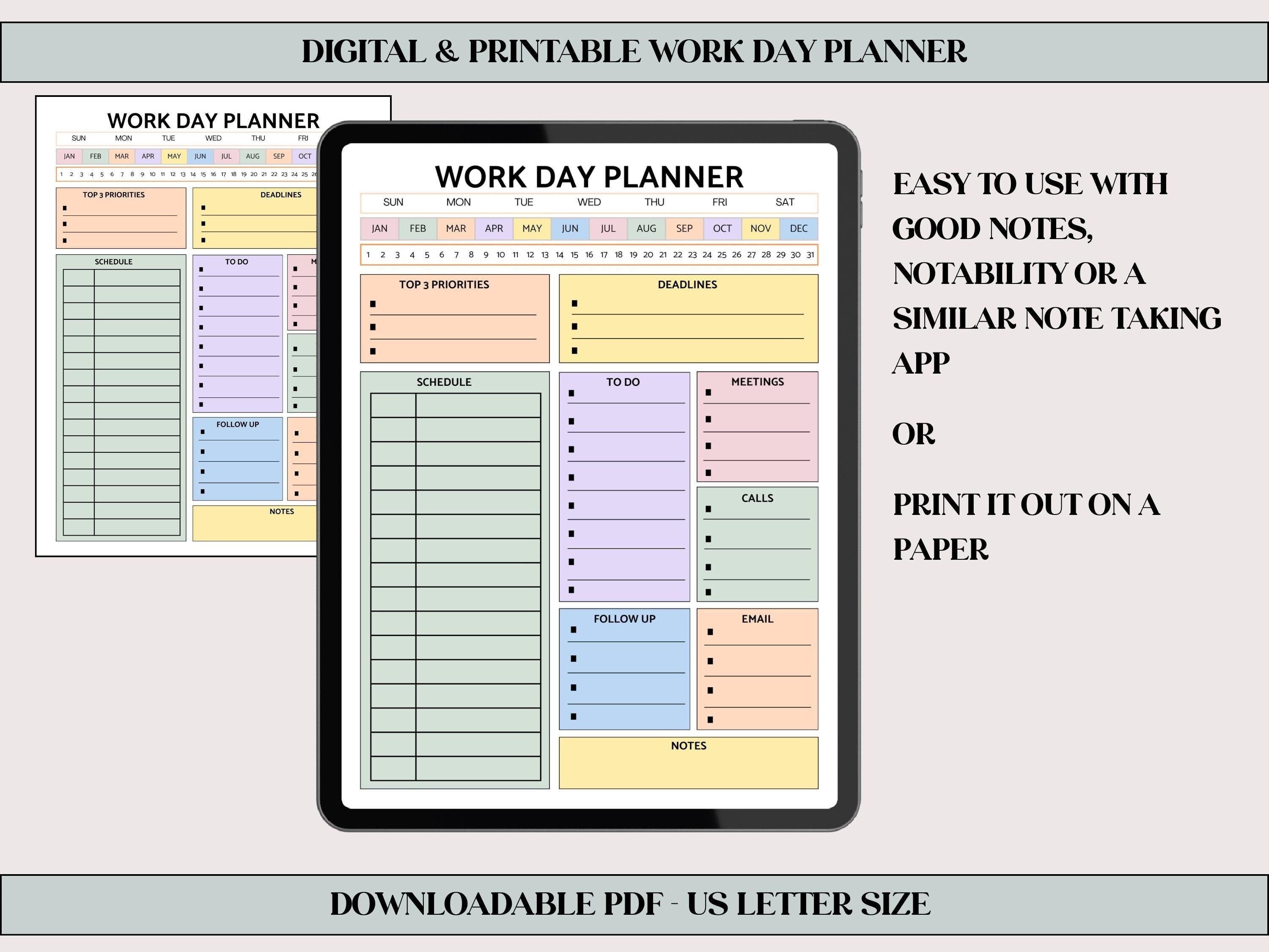 Workday Digital Planner Good Notes Notability Printable PDF Simple One ...