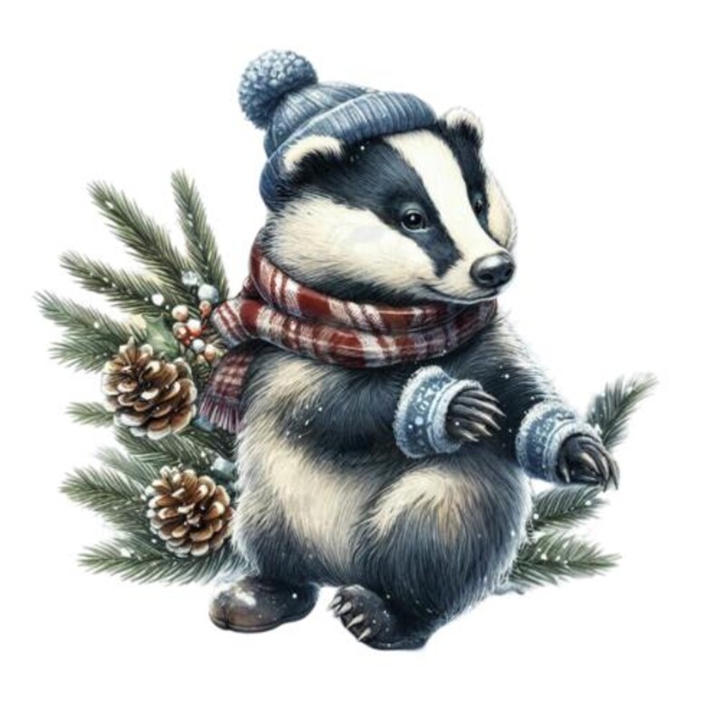 Christmas Badger Clipart: Winter Holiday Pngs (digital Download) - Etsy