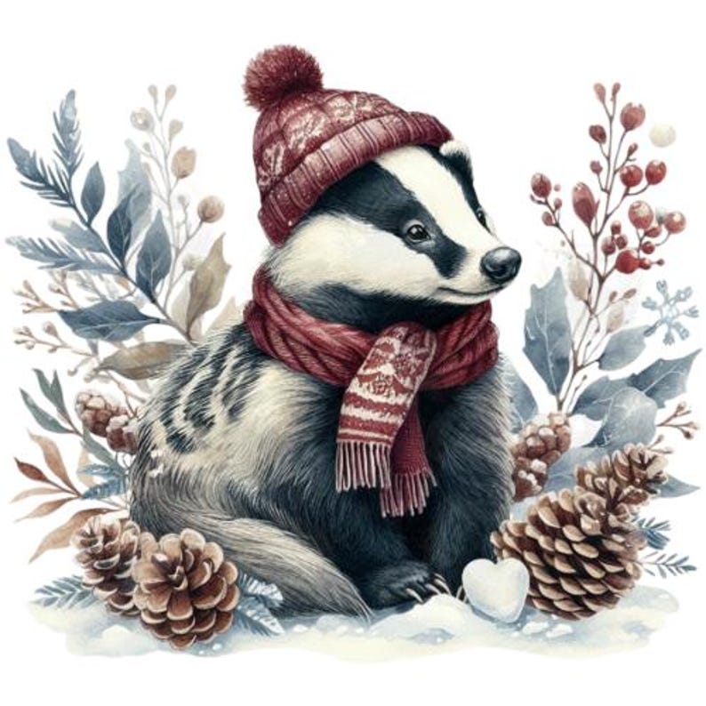 Christmas Badger Clipart: Winter Holiday Pngs (digital Download) - Etsy