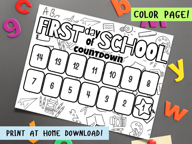 First Day of School Printable Countdown Printable, Back to School ...