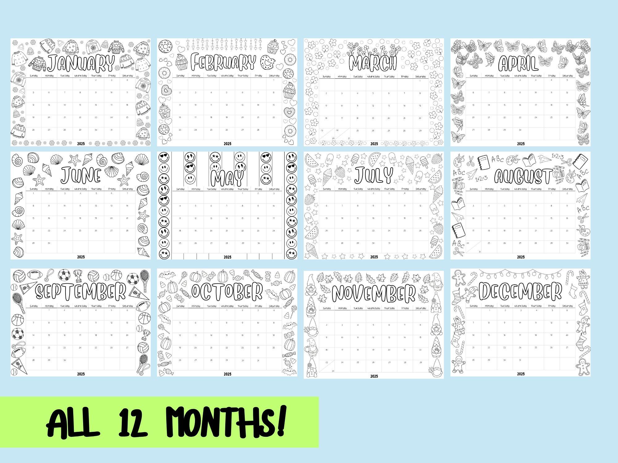Kids Calendar Coloring Pages: Printable Activity (digital Download) - Etsy