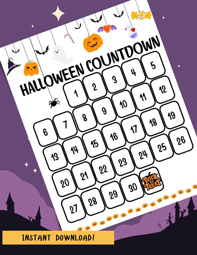 Halloween Countdown Calendar Printable: Spooky Kids Activity (PDF) - Etsy