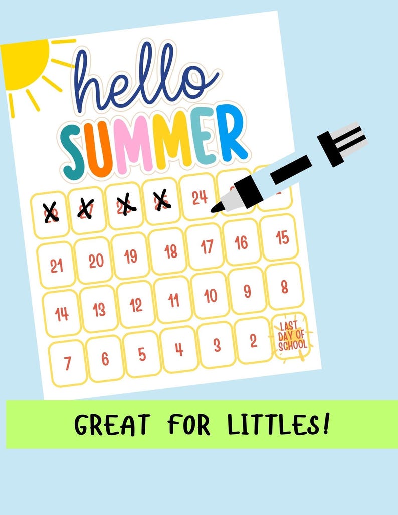 Last Day of School Countdown Printable, Count Down to Summer, Summer ...