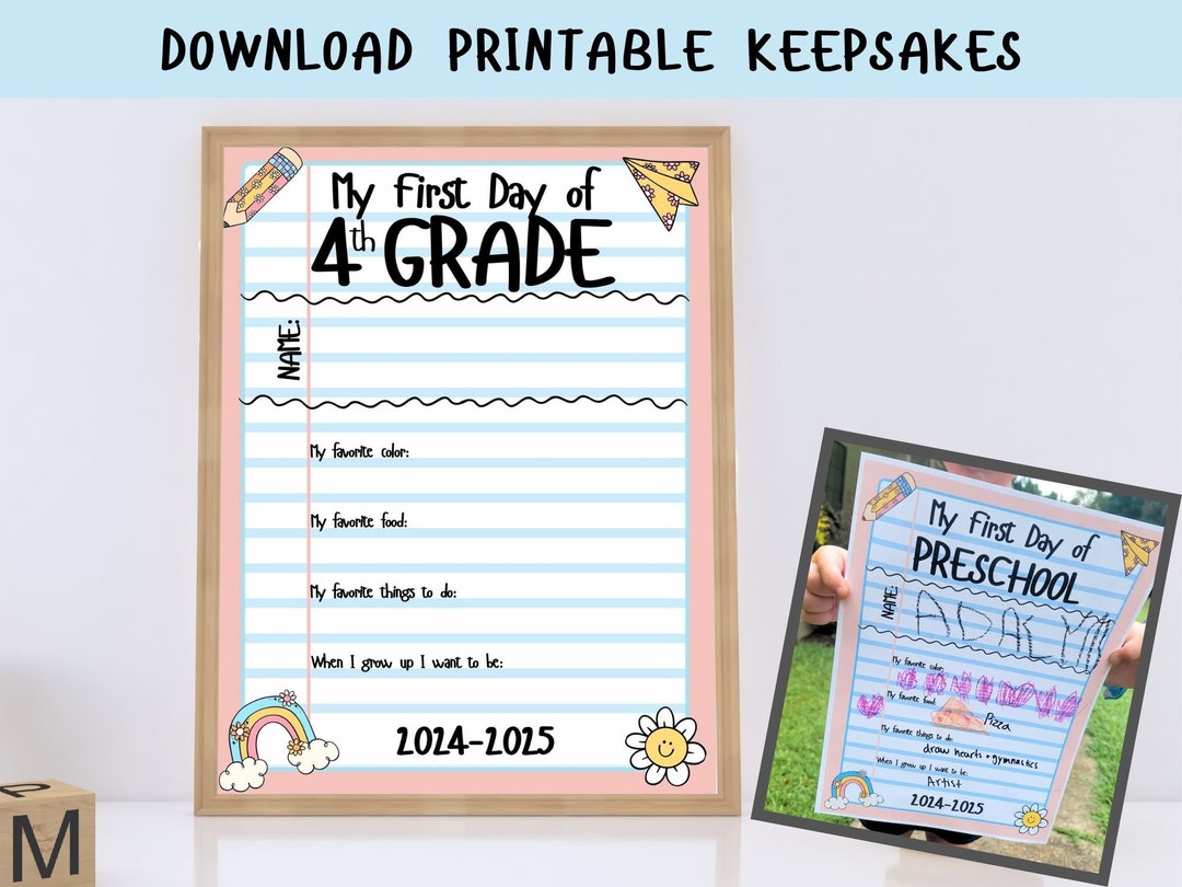 First Day of School Printable Sign, First Day of Fourth Grade Printable ...