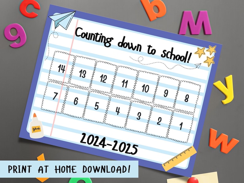 First Day of School Countdown Printable, Count Down to School, Back to ...