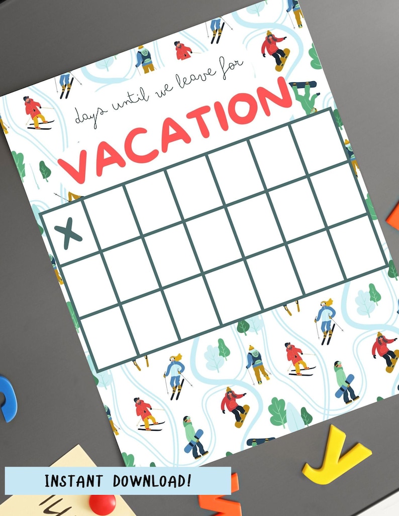 Ski Trip Vacation Count Down Printable, Trip Count Down Printable, Days ...