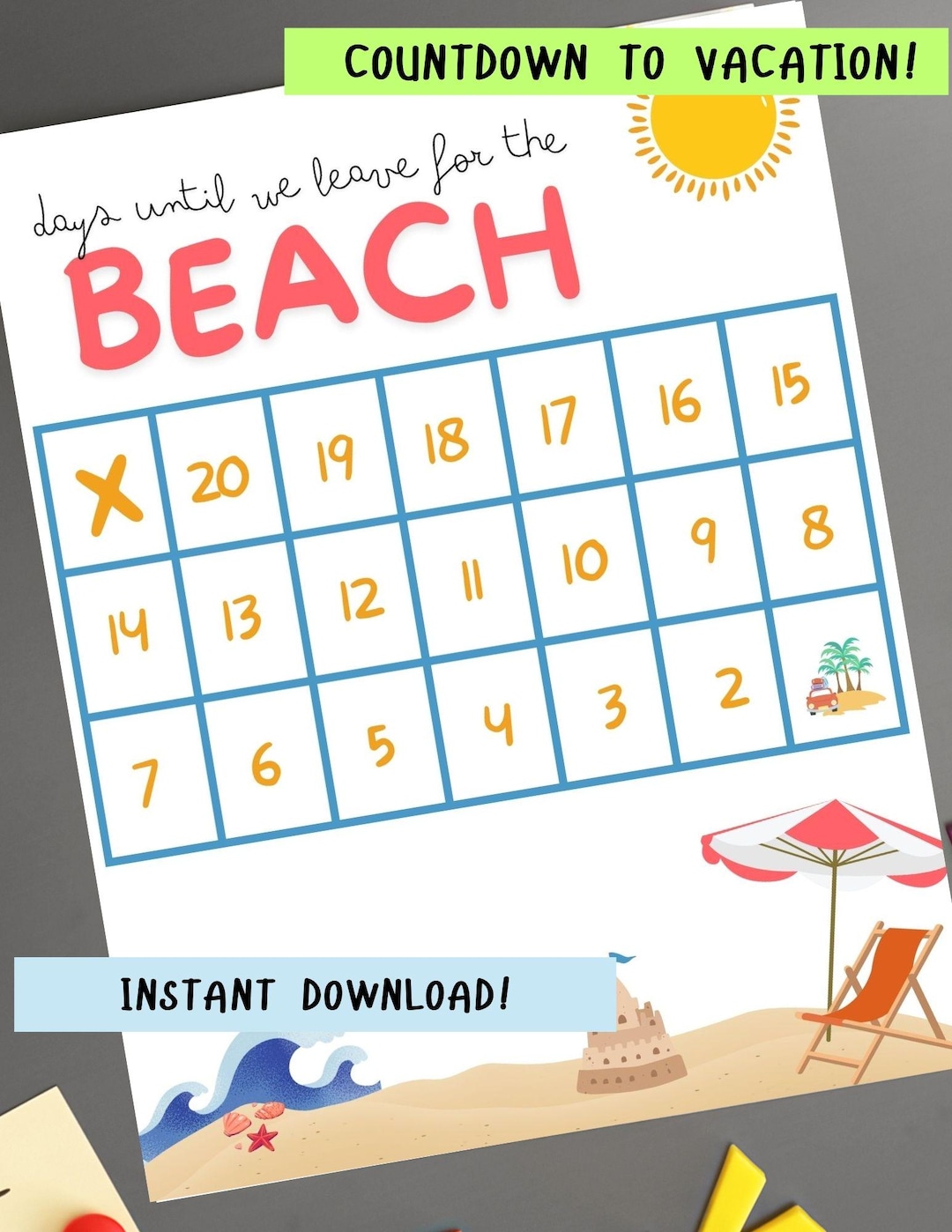Beach Vacation Count Down Printable, Trip Count Down Printable, Days ...