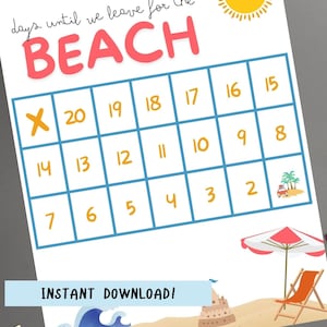 Beach Vacation Count Down Printable, Trip Count Down Printable, Days ...