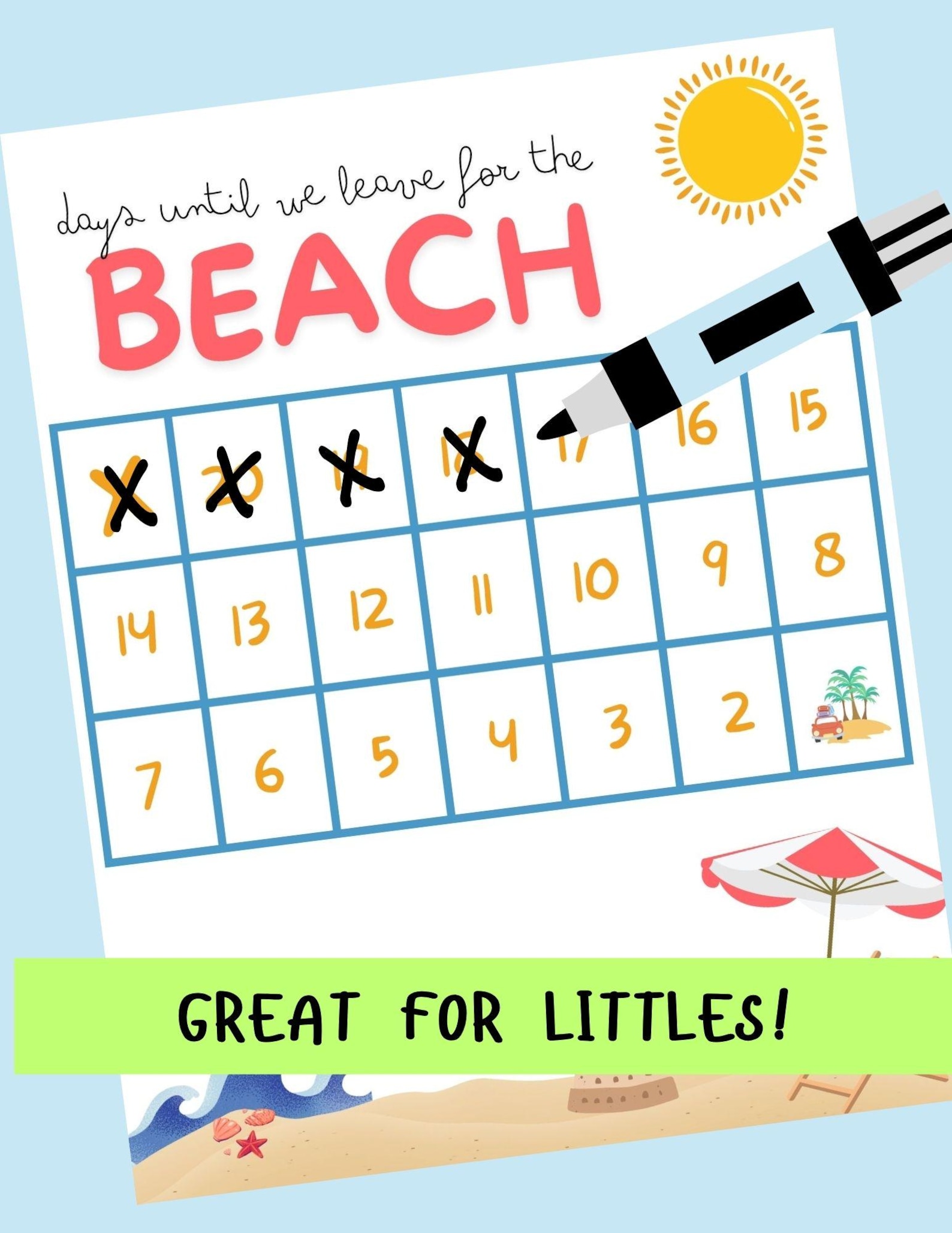 Beach Vacation Countdown Printable: Kids Holiday Chart (digital ...