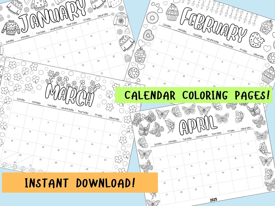 Kids Calendar Coloring Page Printable, Coloring Page Calendar, Calendar ...