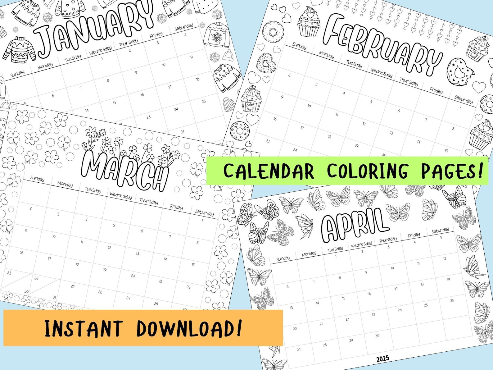 Kids Calendar Coloring Pages: Printable Activity (digital Download) - Etsy
