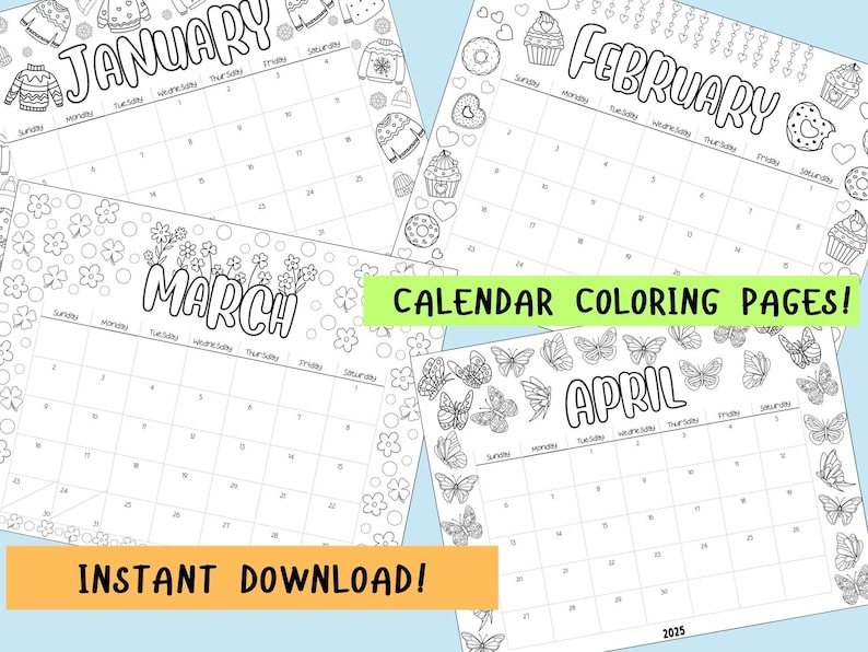 Kids Calendar Coloring Page Printable, Coloring Page Calendar, Calendar ...