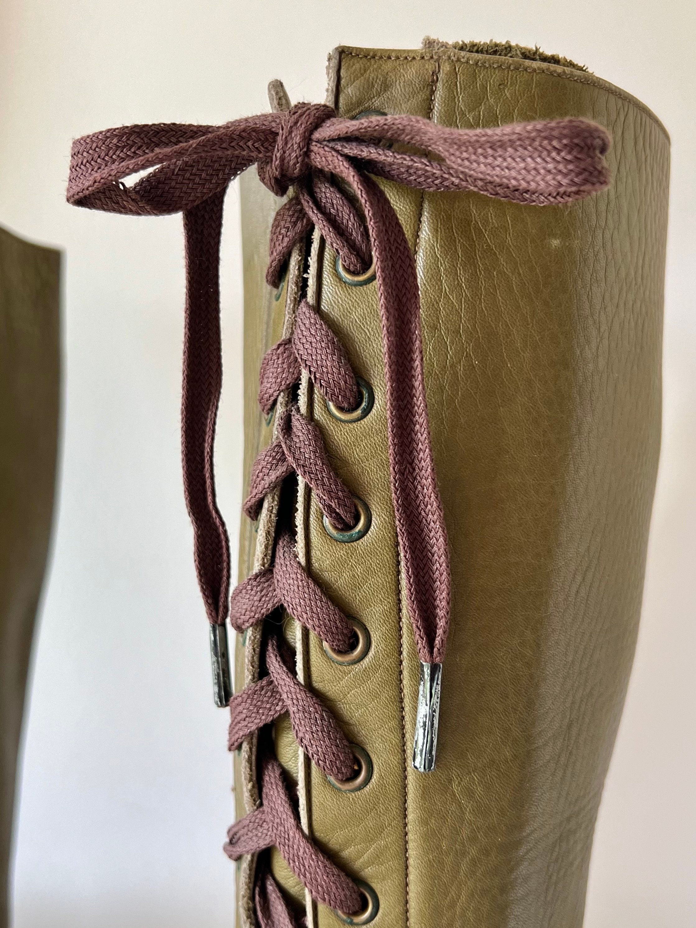 Antique Womens Olive Green Leather Field Boots Hiking Boots 1910s WWI ...