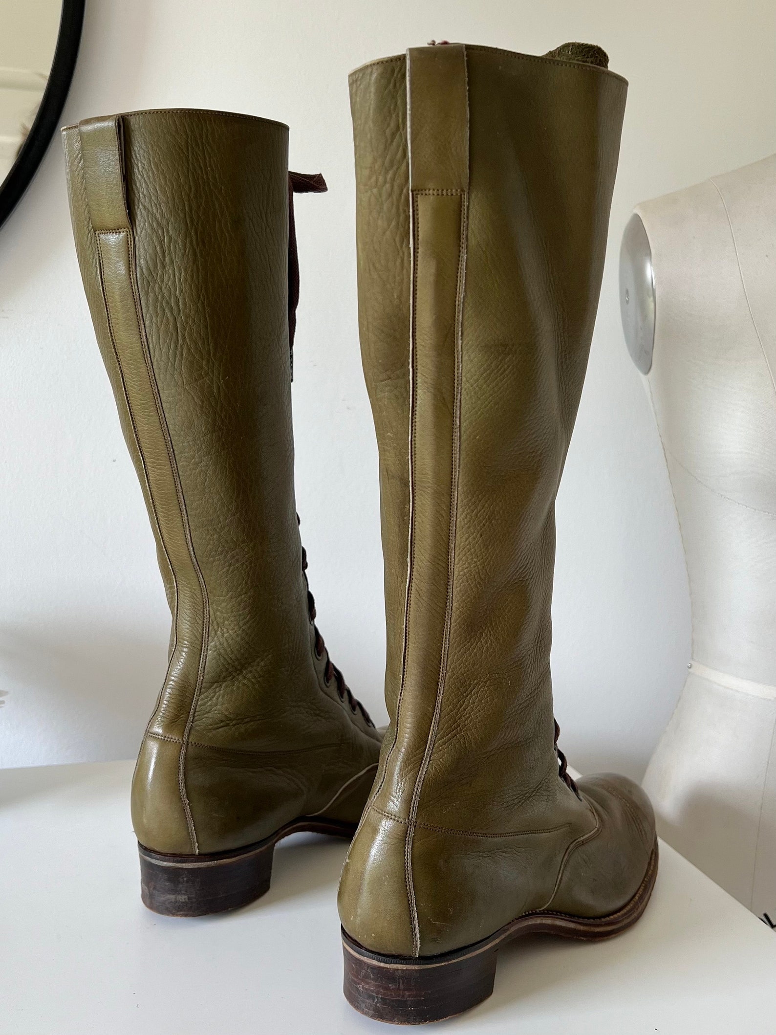 Antique Womens Olive Green Leather Field Boots Hiking Boots 1910s WWI ...