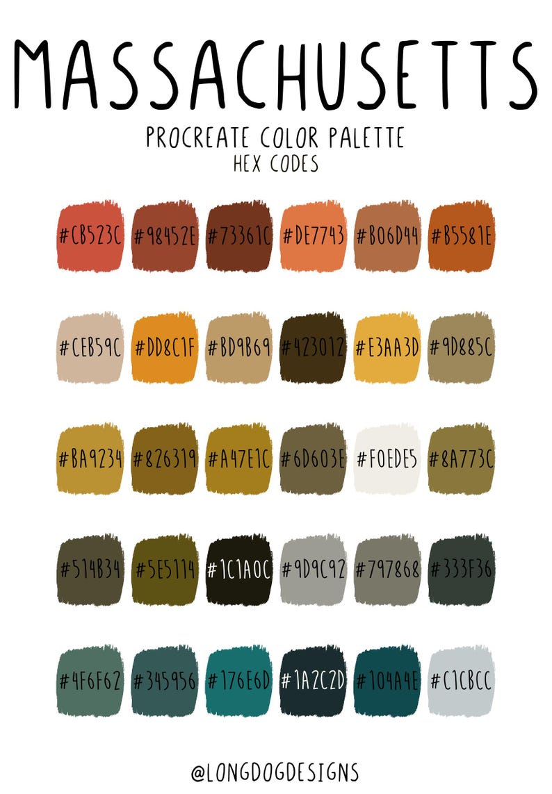 Procreate Color Palette - 50 States - Massachusetts - Etsy