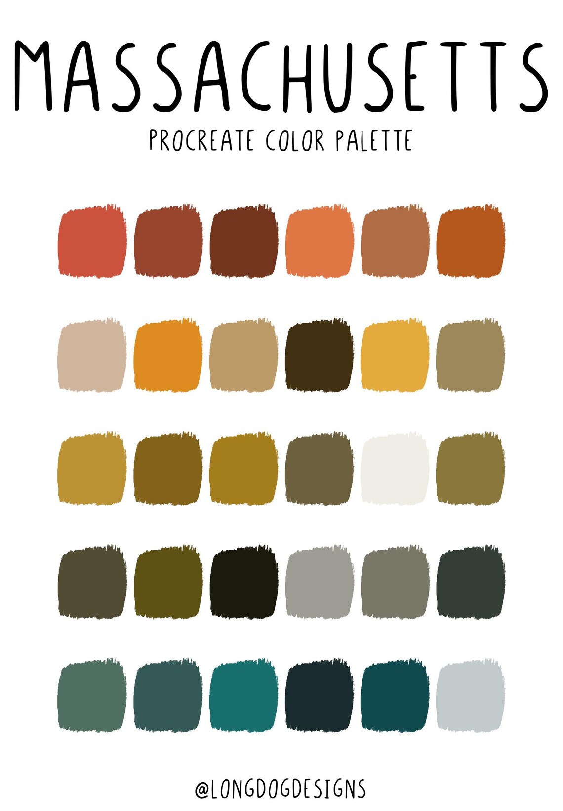 Procreate Color Palette - 50 States - Massachusetts - Etsy