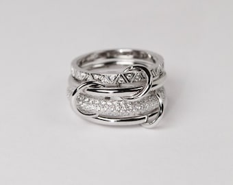 The Four Linked Ring - Four Connected Rings in Real 925 Silver for Women - Unique Stackable ...
