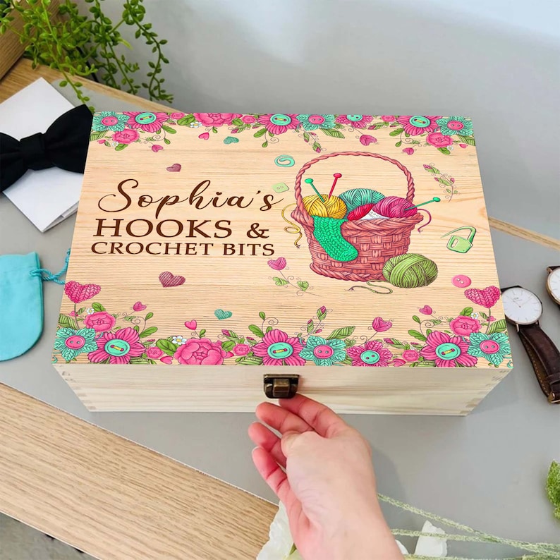 Personalized Wooden Crochet Hook Storage Box With Name, Ideal Gift for ...