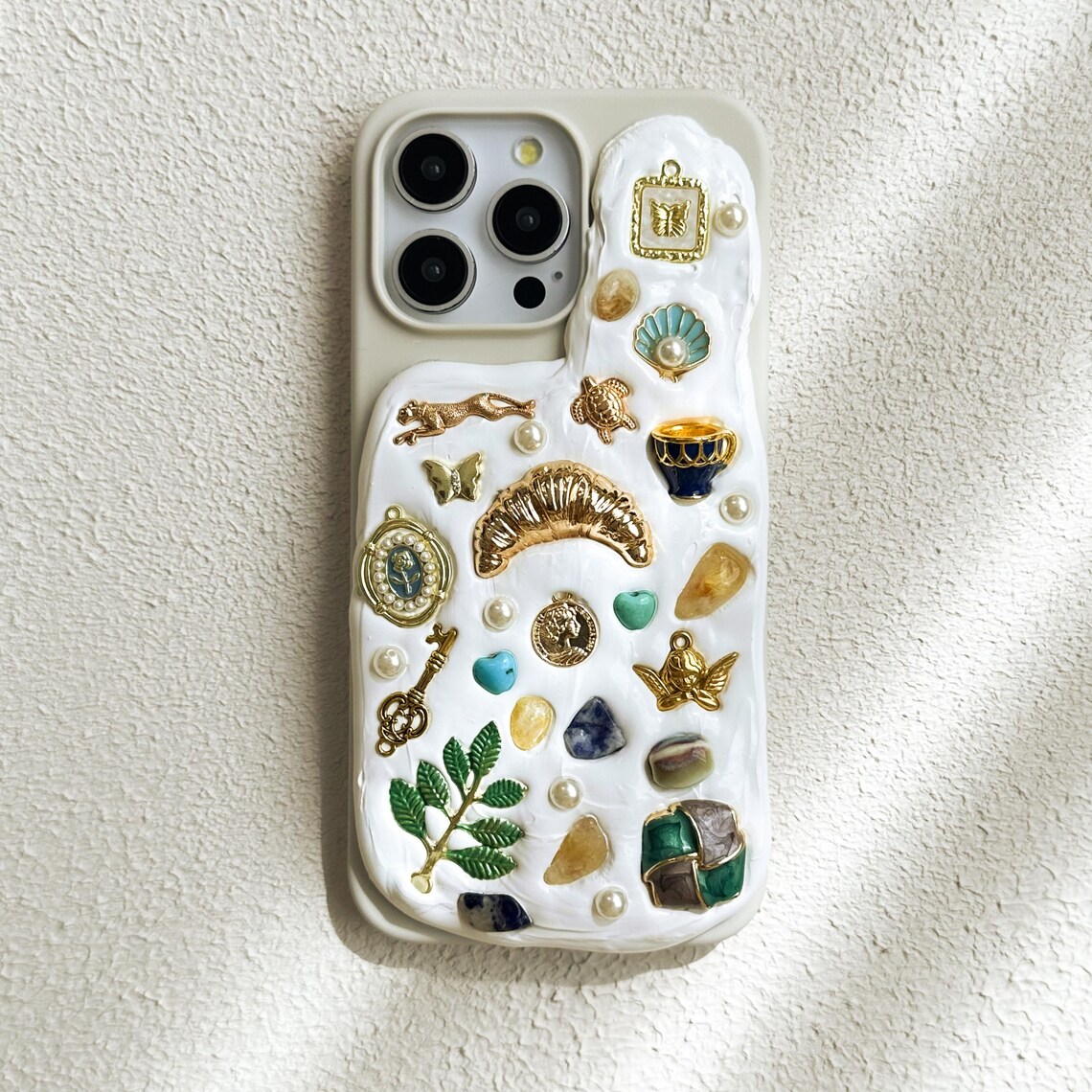 Handmade iPhone 17 Case: Gemstone & Charm Embellished Cover - Etsy