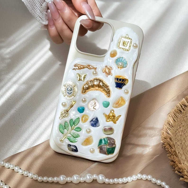 Handmade iPhone 17 Case: Gemstone & Charm Embellished Cover - Etsy