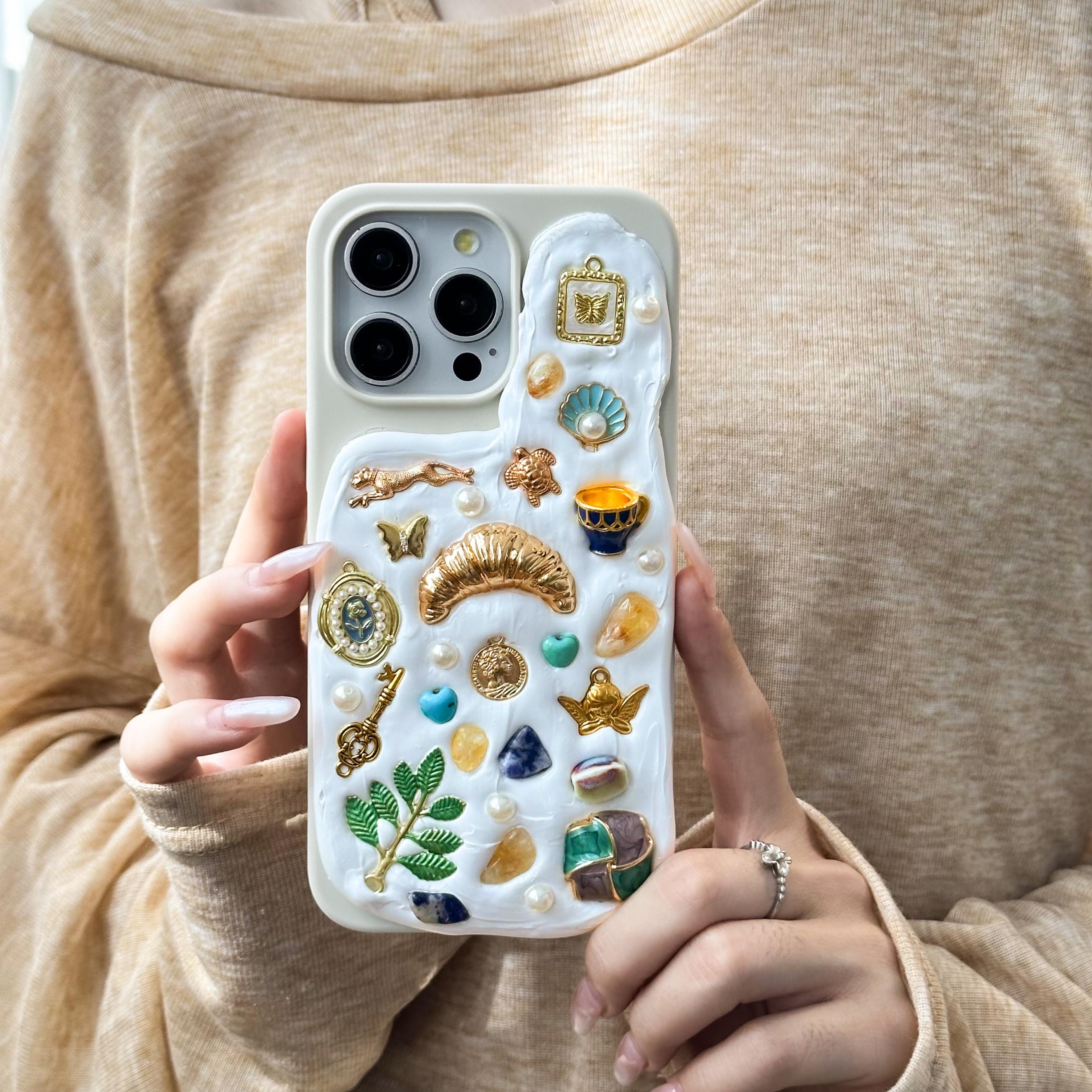 Handmade iPhone 17 Case: Gemstone & Charm Embellished Cover - Etsy