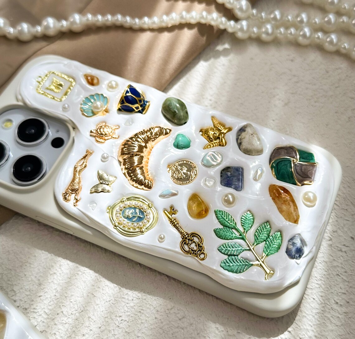 Handmade iPhone 17 Case: Gemstone & Charm Embellished Cover - Etsy