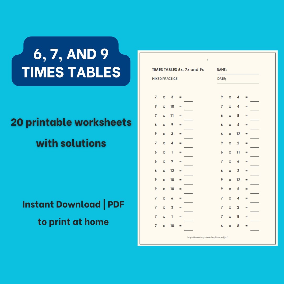 6, 7 and 9 Times Tables Worksheets | PDF | 20 Pages + Answers | KS1 KS2 ...