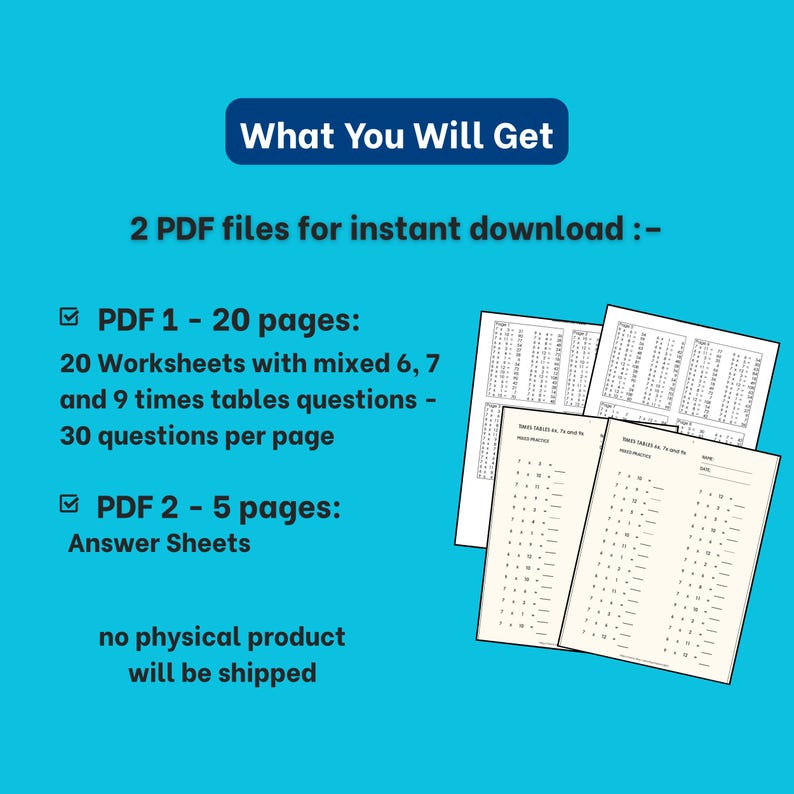 6, 7 and 9 Times Tables Worksheets | PDF | 20 Pages + Answers | KS1 KS2 ...