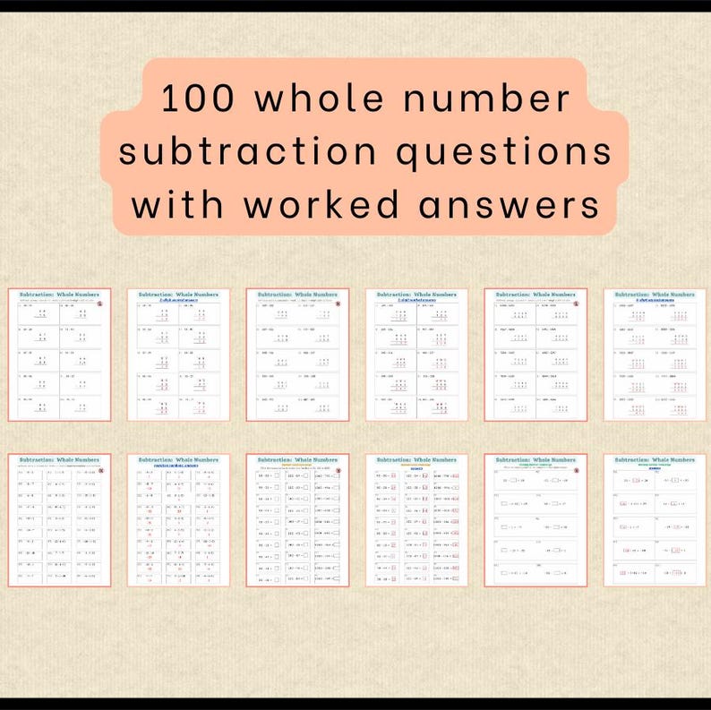 Subtraction - Whole Numbers. Printable Maths Worksheets for Key Stage 3 ...