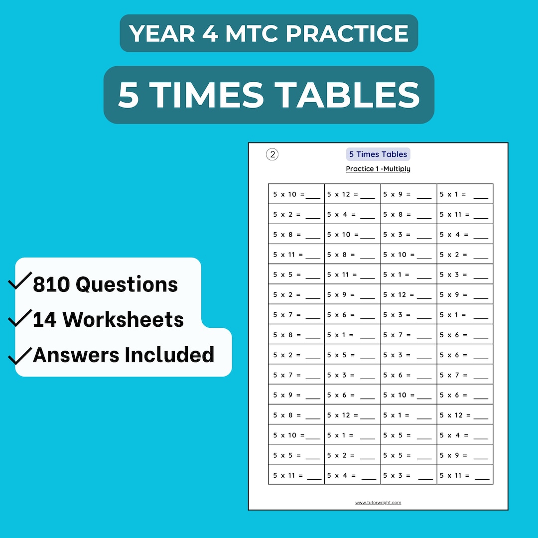5 Times Tables Practice Pack | Year 4 Maths | Multiplication Tables ...