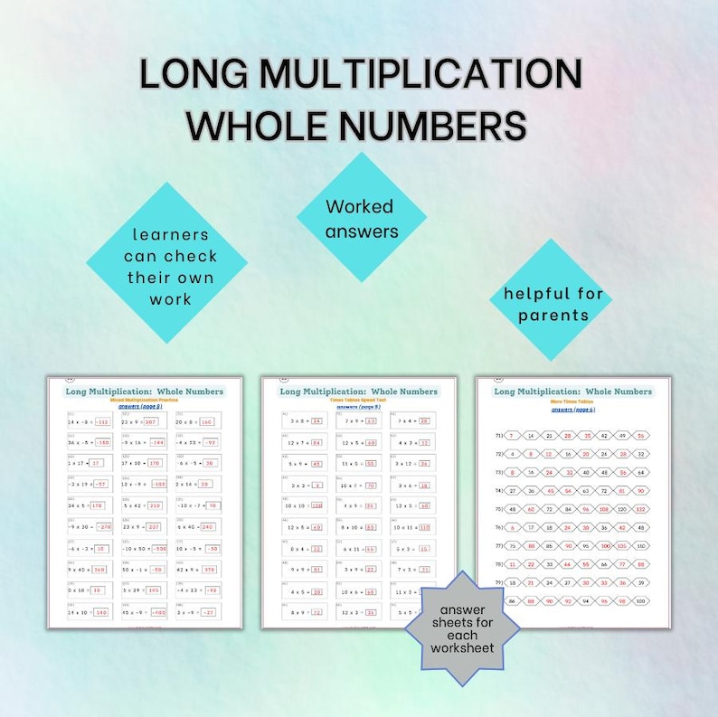 Multiplication Whole Numbers, Maths Worksheets, Key Stage 3 to 4 ...