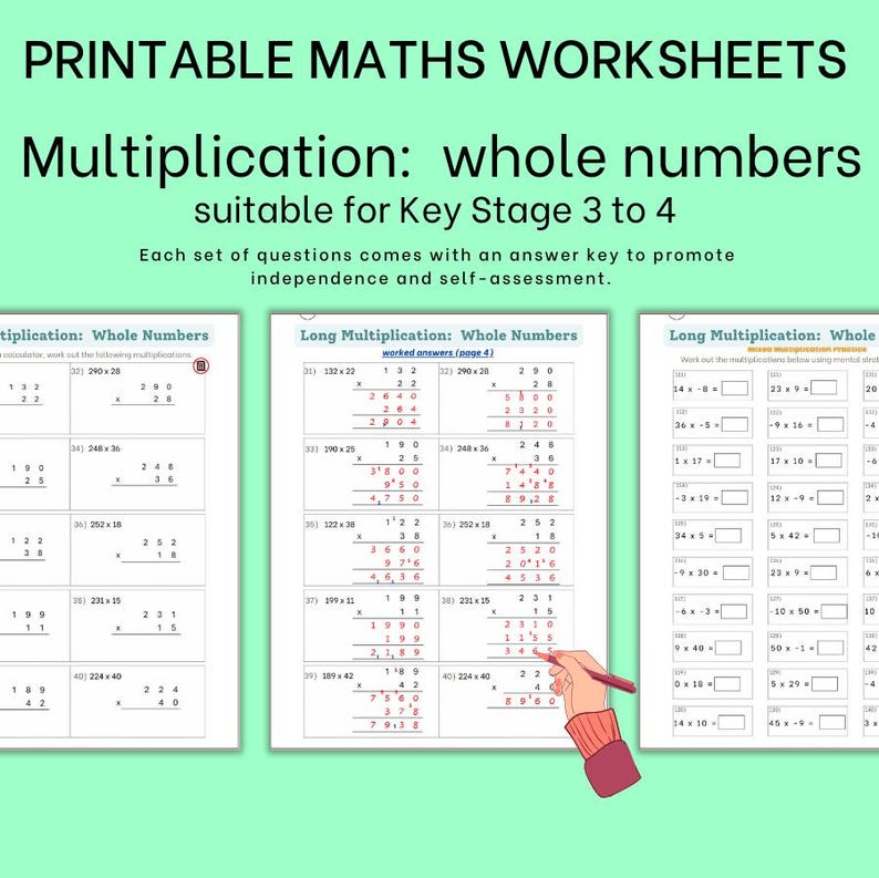 Multiplication Whole Numbers, Maths Worksheets, Key Stage 3 to 4 ...