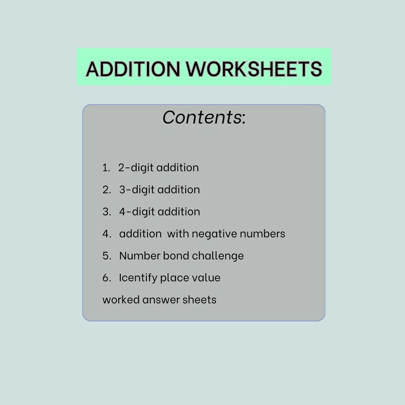 Addition Whole Numbers, Printable Maths Worksheets, 100 Questions ...