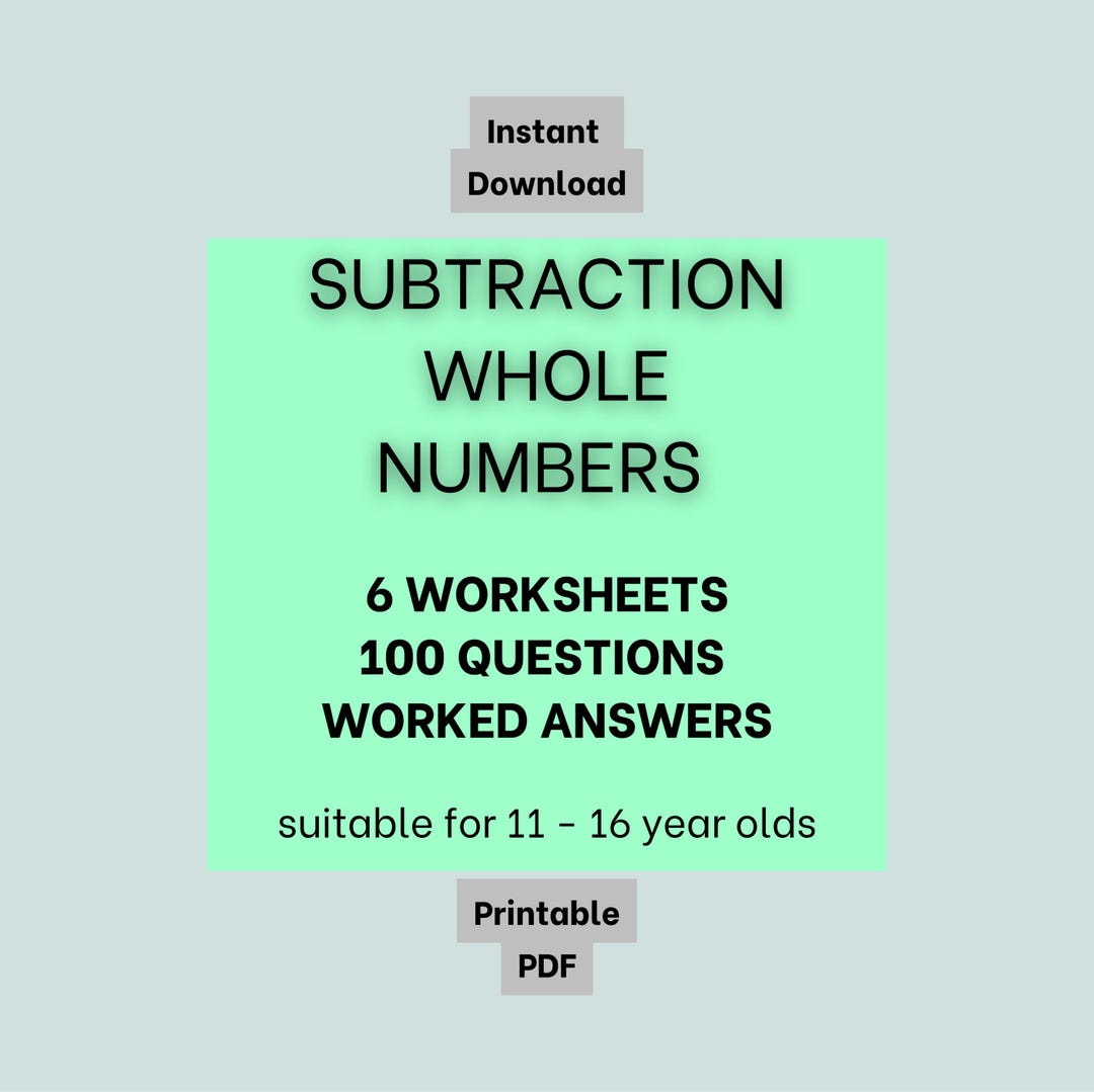 Subtraction - Whole Numbers. Printable Maths Worksheets for Key Stage 3 ...
