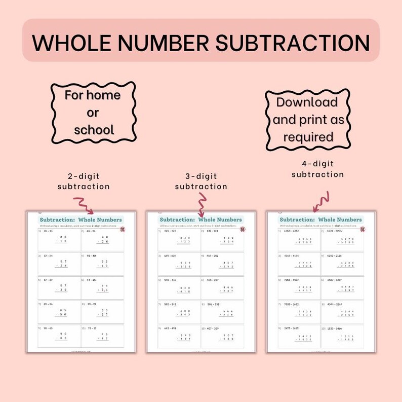 Subtraction - Whole Numbers. Printable Maths Worksheets for Key Stage 3 ...