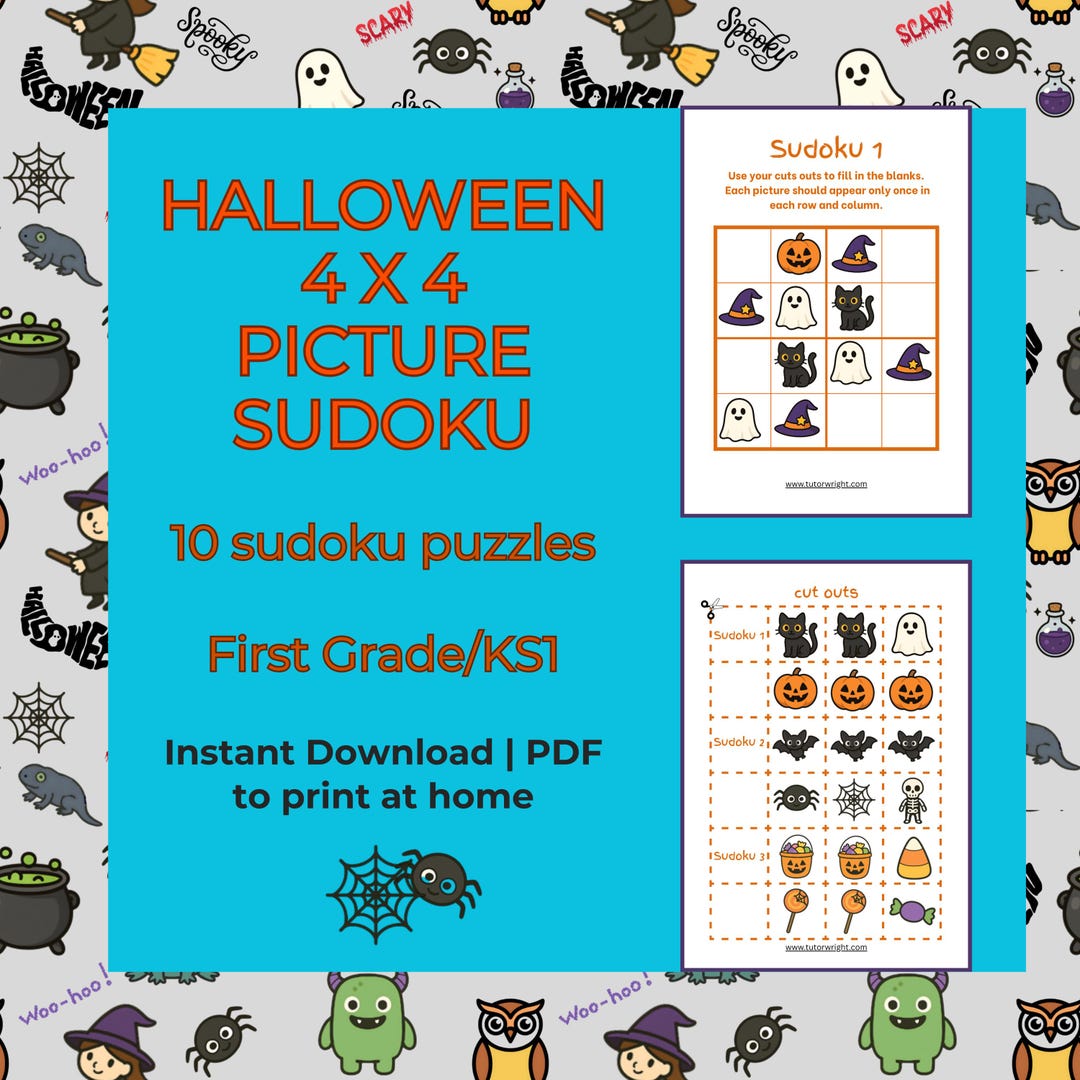 Halloween Picture Sudoku Puzzles for Kids: Cut & Paste Activity ...