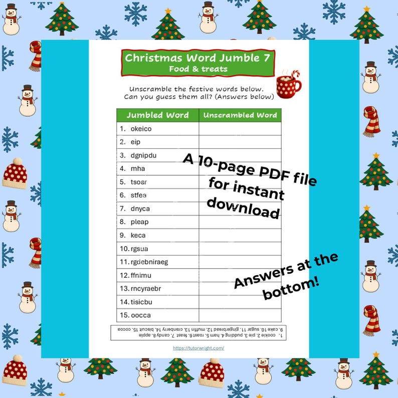 Christmas Word Scramble Printable: Holiday Puzzle Game (PDF Download ...