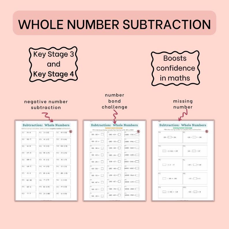 Subtraction - Whole Numbers. Printable Maths Worksheets for Key Stage 3 ...