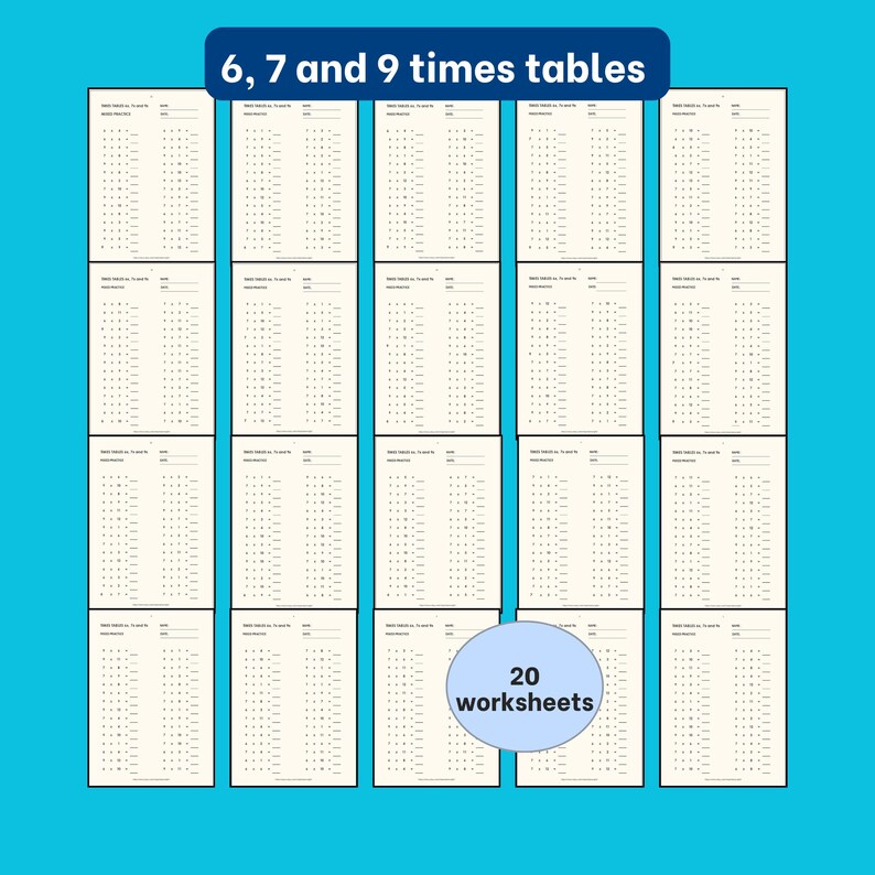6, 7 and 9 Times Tables Worksheets | PDF | 20 Pages + Answers | KS1 KS2 ...