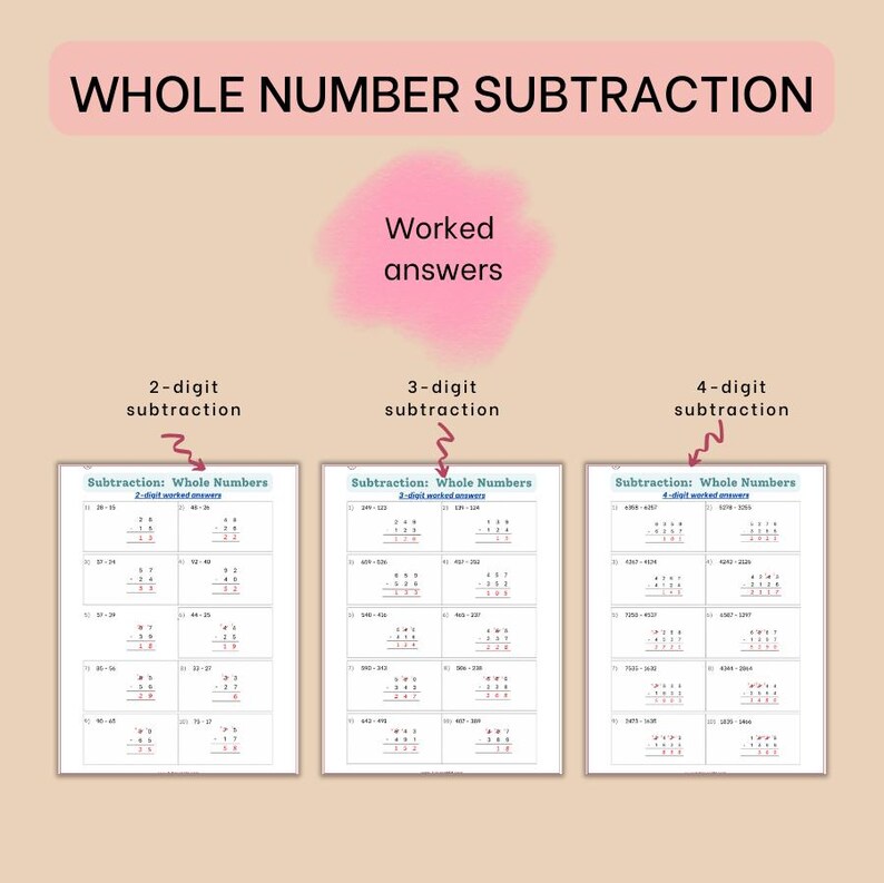 Subtraction - Whole Numbers. Printable Maths Worksheets for Key Stage 3 ...