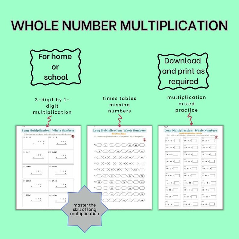 Multiplication Whole Numbers, Maths Worksheets, Key Stage 3 to 4 ...