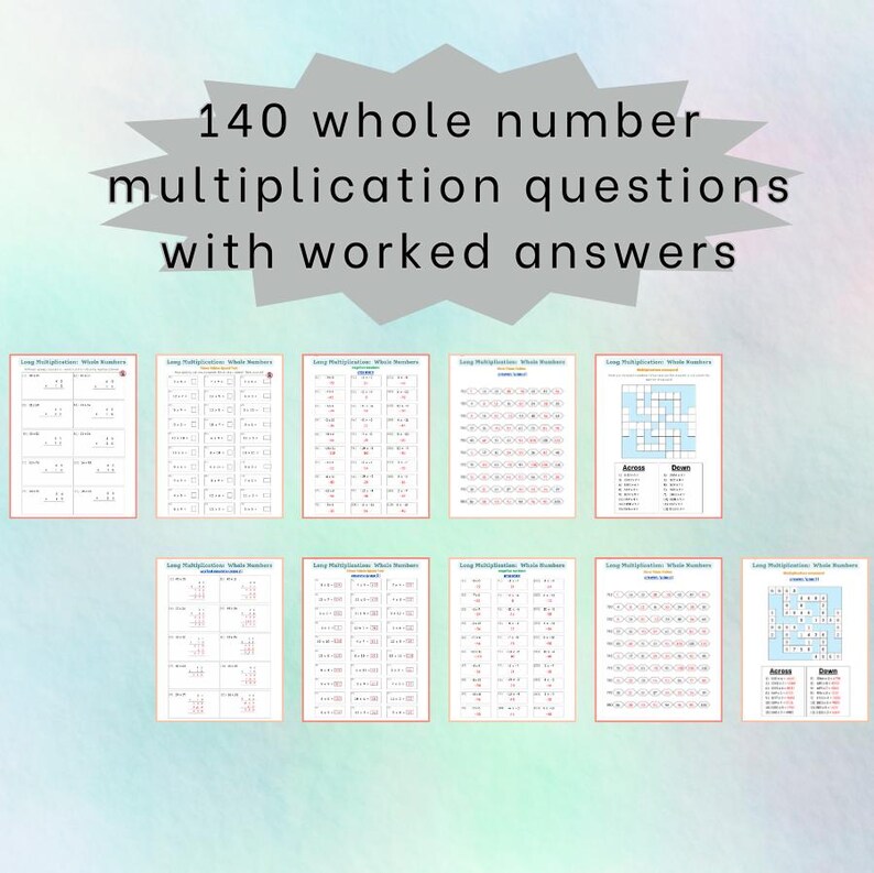 Multiplication Whole Numbers, Maths Worksheets, Key Stage 3 to 4 ...