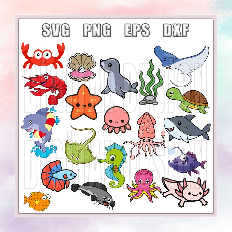 Sea Creatures SVG Bundle, Sea Animals SVG, Seahorse SVG, Crab Svg, Fish ...