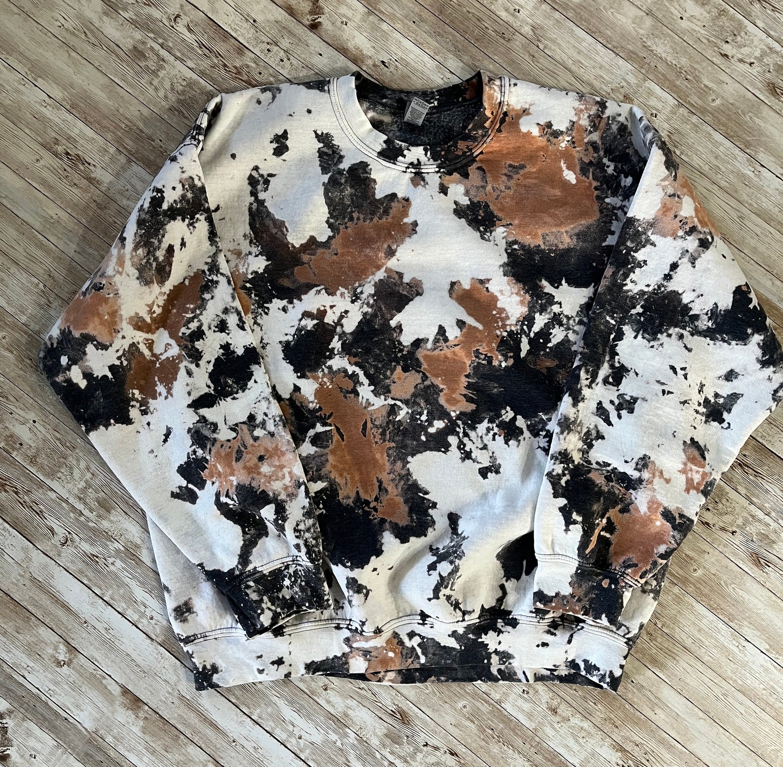 Cowhide Crewneck or Hoodie, Bleached Sweatshirt, Cowhide Blanks, Cowboy ...