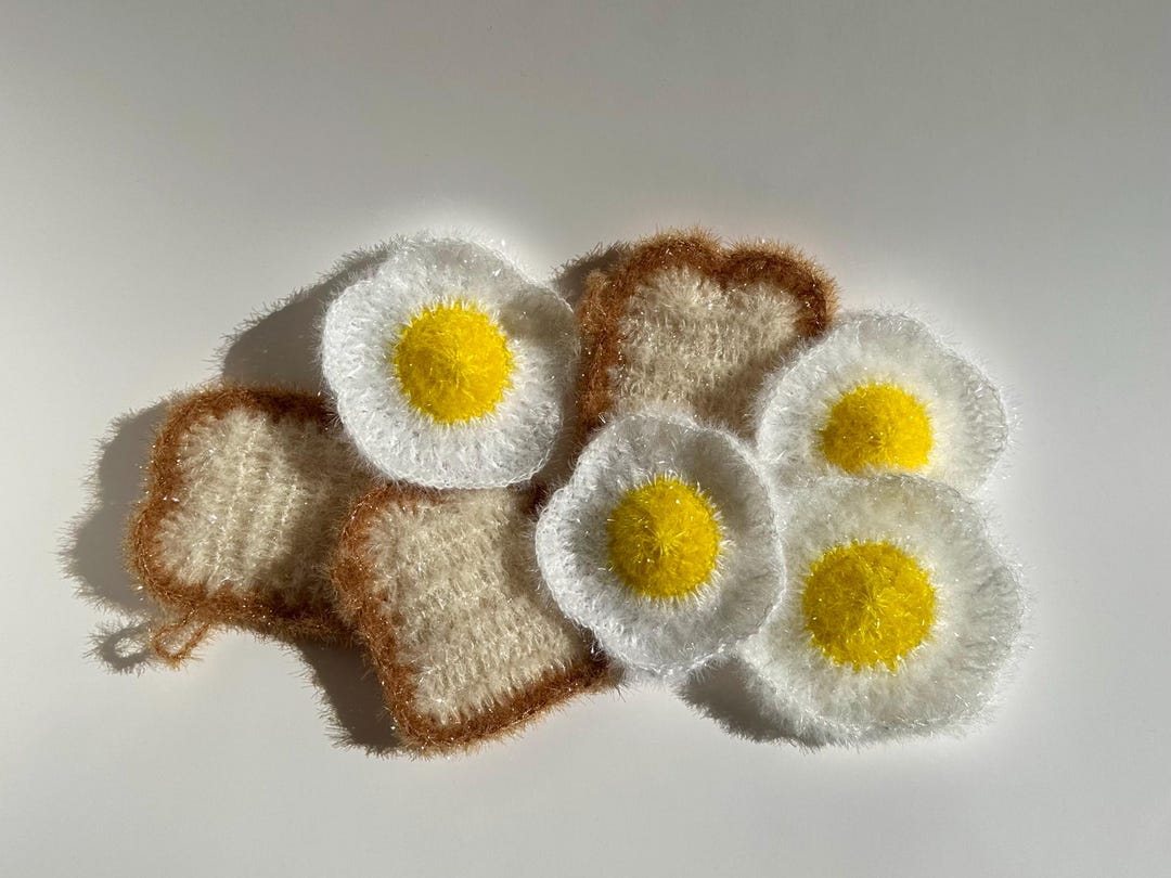 Fried Egg & Bread Dish Scrubber | Handmade Double Layer Kitchen Scrub ...
